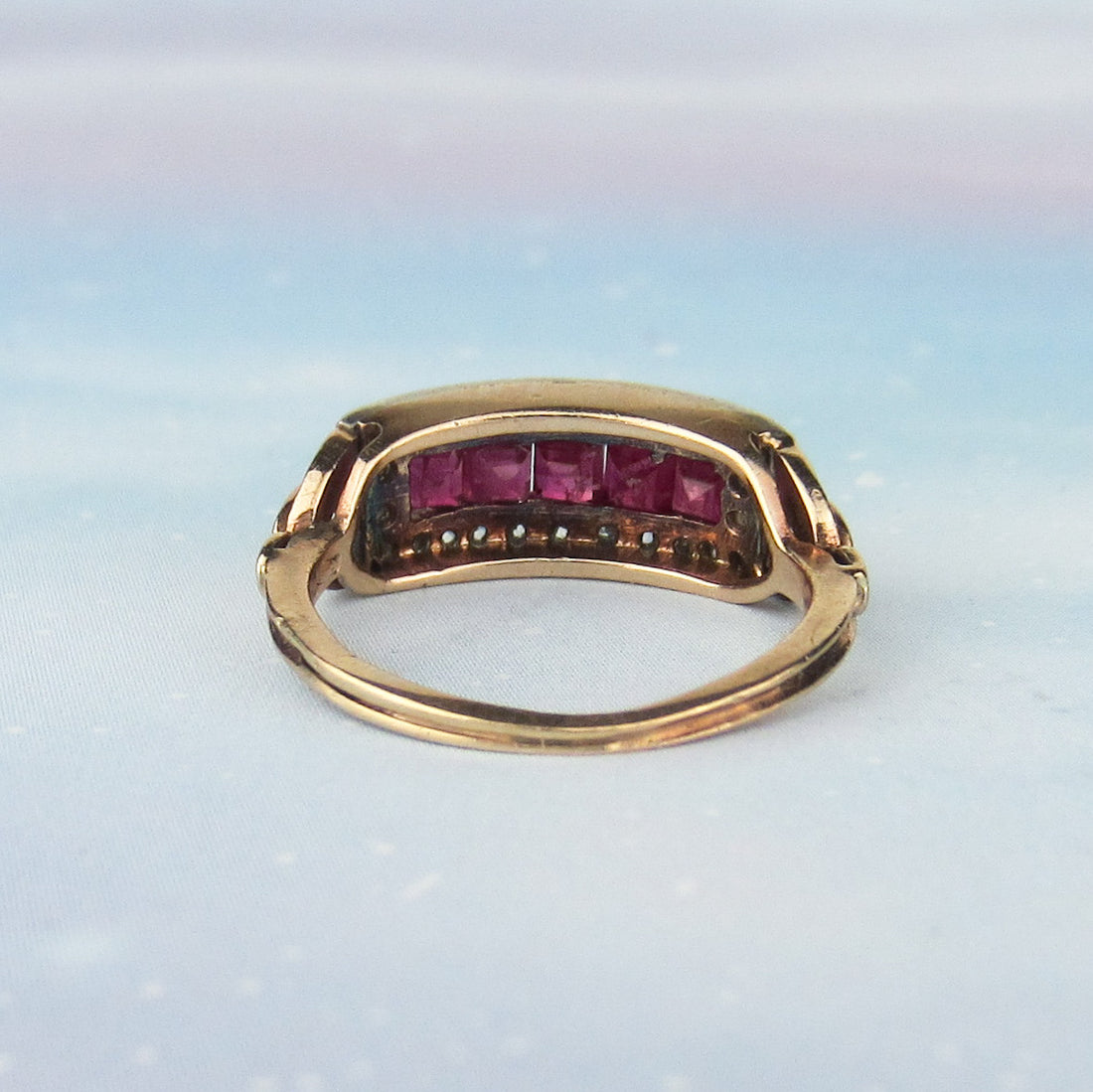 SOLD--Art Deco Square Cut Ruby and Rose Cut Diamond Ring Silver/14k c ...