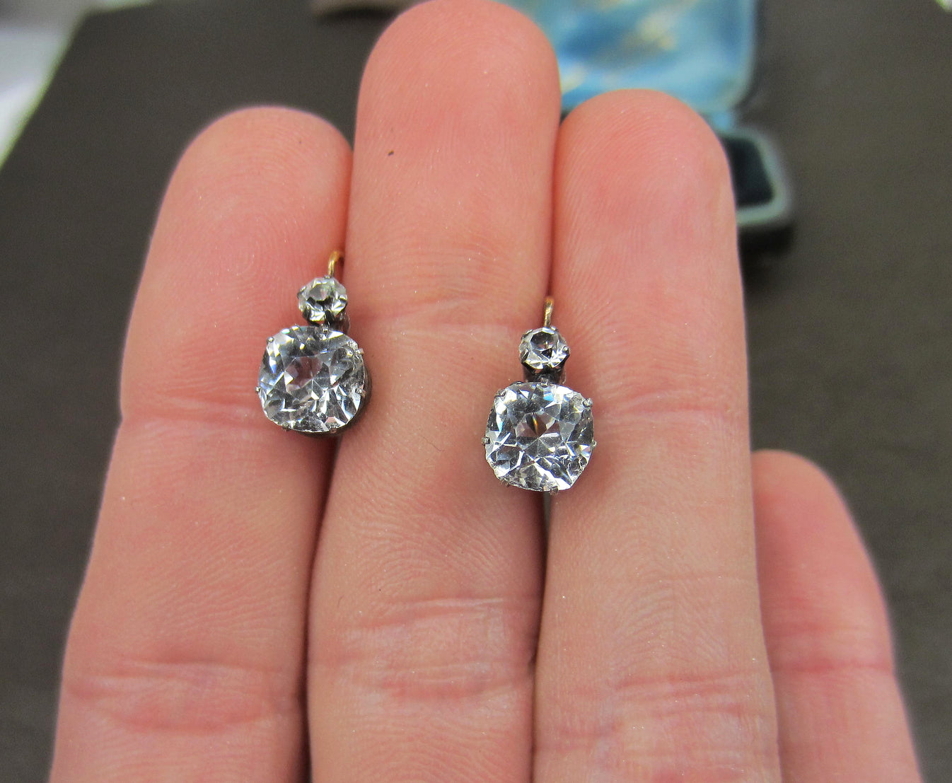 SOLD--French Victorian Paste Earrings Silver/18k in Original Box c. 18 ...