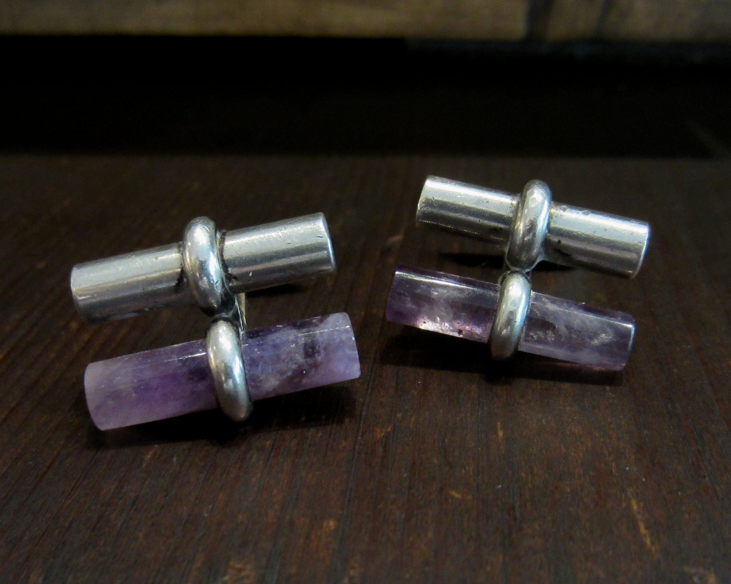 Vintage Amethyst Bar Cufflinks Sterling Silver c. 1970 – Bavier Brook