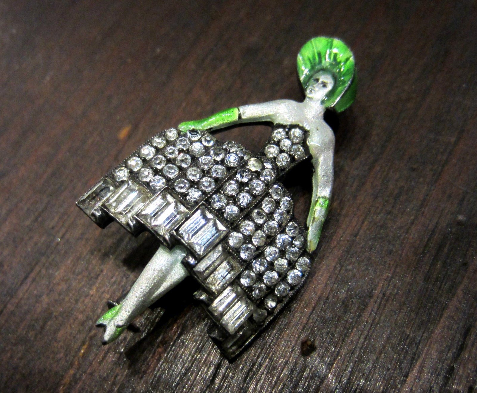 SOLD--Belle Epoque Enamel and Paste Can-Can Dancer Brooch Silver, Fren ...