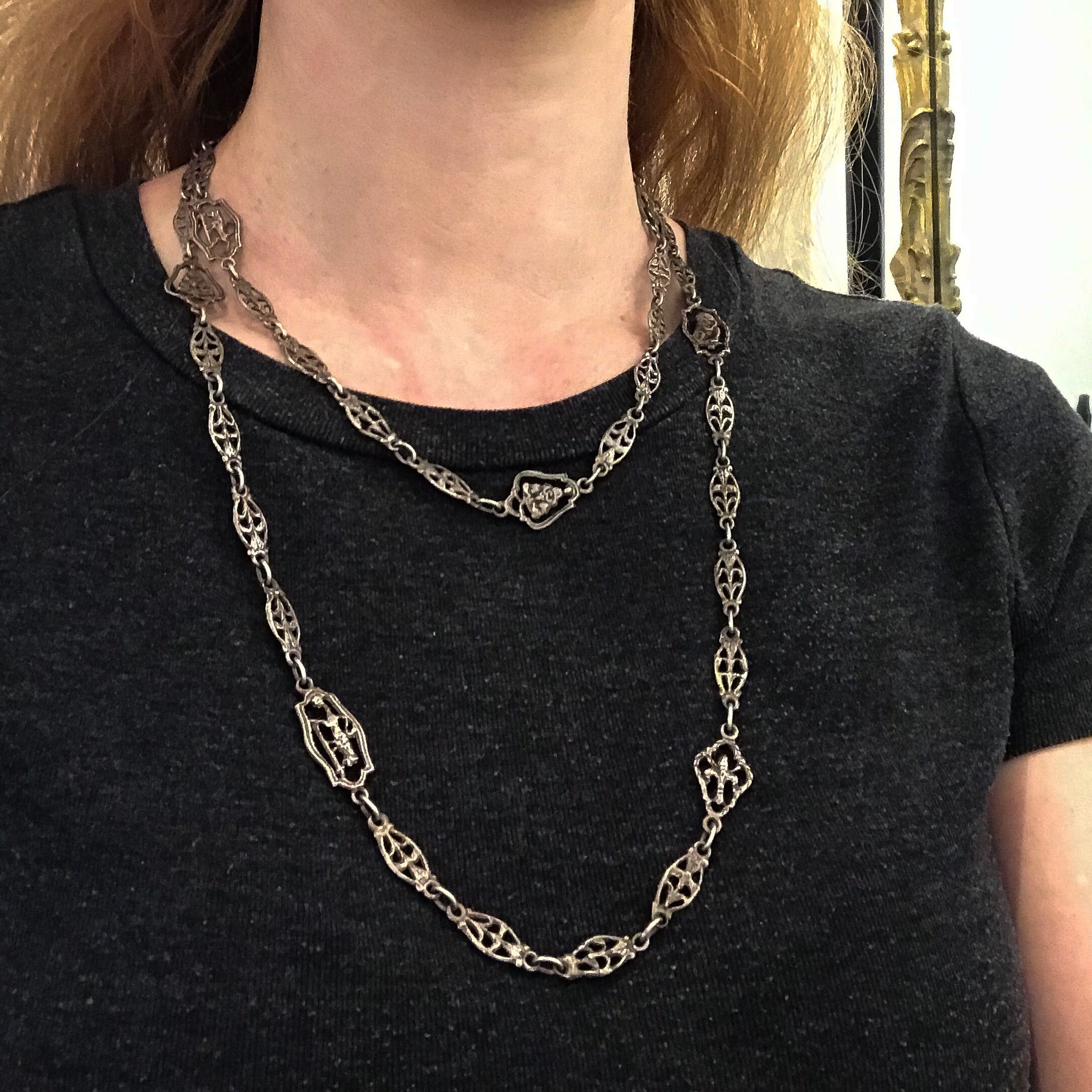 SOLD--Antique Italian Grand Tour 42" Souvenir Chain, Silver c. 1920 ...