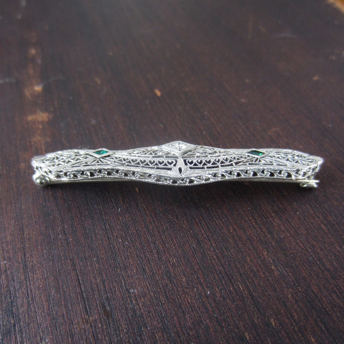 Art Deco Diamond Filigree Bar Pin 14k c. 1920 – Bavier Brook