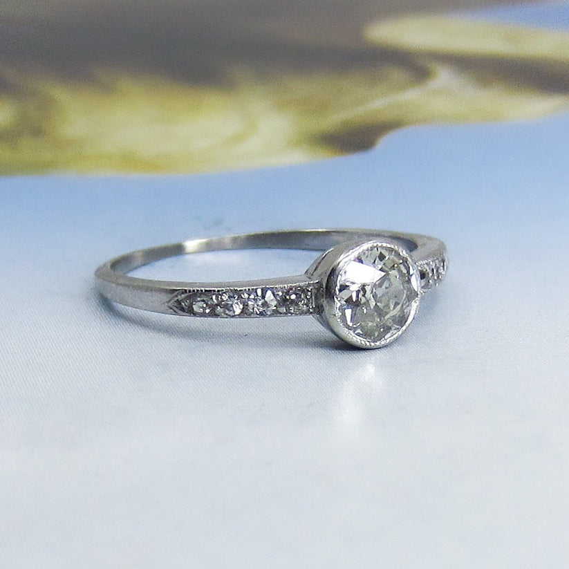 Art Déco Bezel Set .52ct Old European Diamond Engagement Ring 14k c. 1 – Bavier Brook